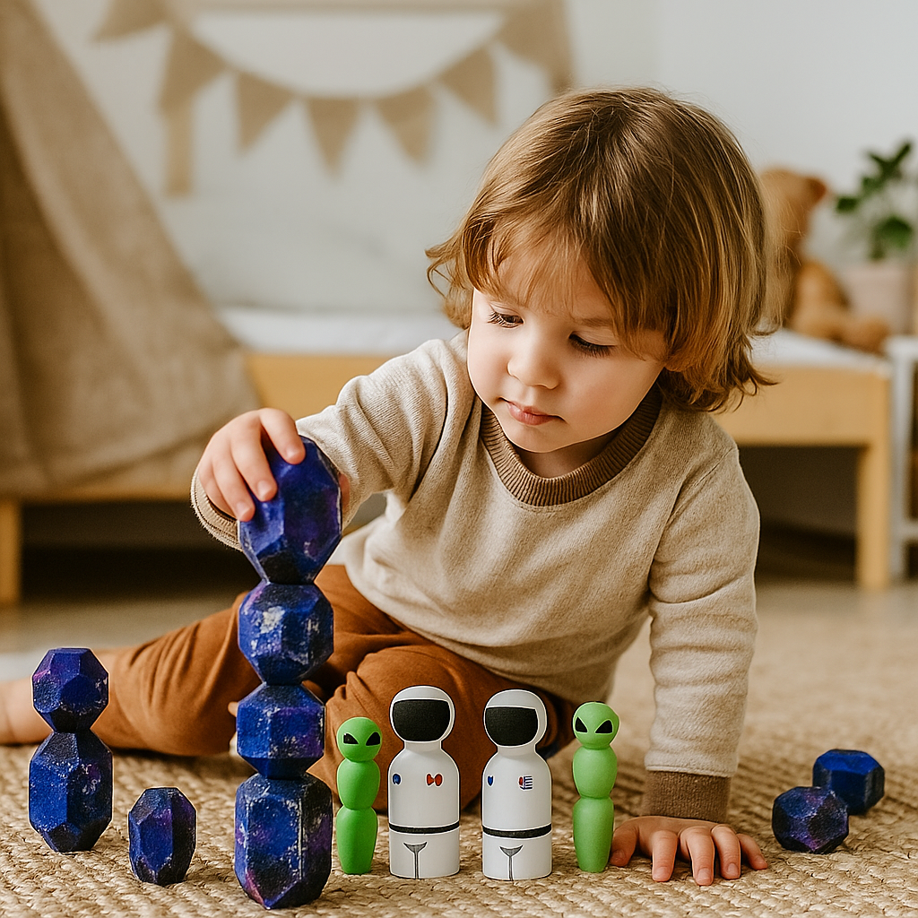 Stacking Blocks & Peg Doll Set | Galaxy | Set of 20 – Green Walnut Inc.