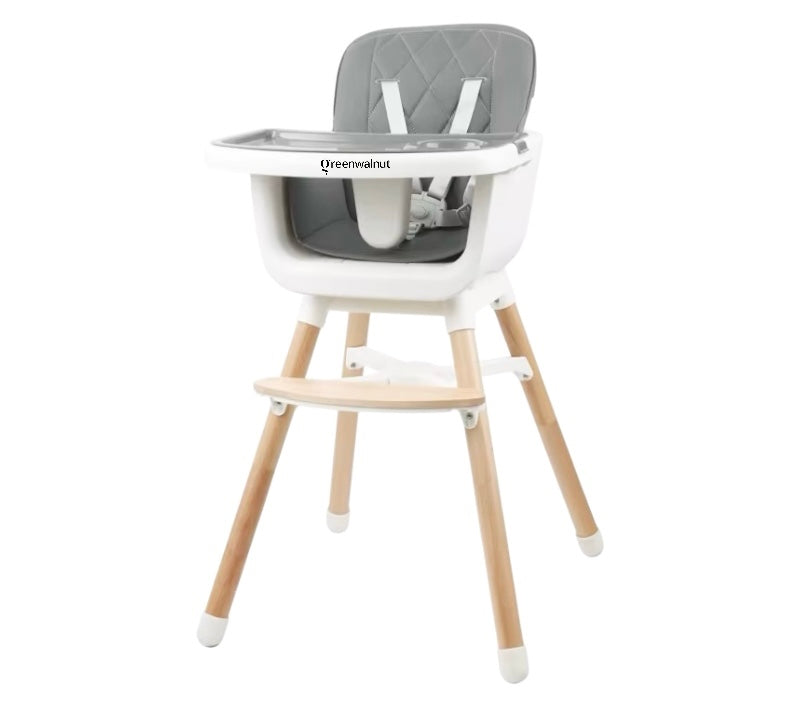 Convertible Baby High Chair with Wooden Legs, Adjustable Tray, and Cus ...