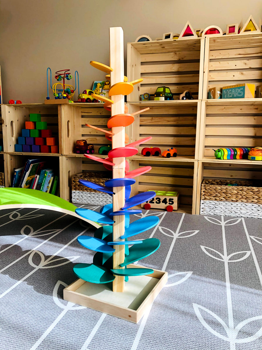 Large Wooden Marble Sound Rainbow Tree Run ( COLOURED WOODEN BALLS ...